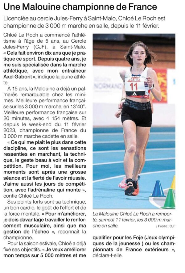 Chloé Le Roch, une Malouine championne de France d’athlétisme article O ...